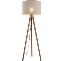 Licht-Erlebnisse Stehlampe Metall Stoff 145 cm Tripod Nussbraun Beige E27 Skandinavisch