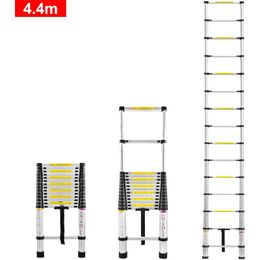 Froadp - 440cm Alu-Teleskopleiter Anlegeleiter Mehrzweckleiter 15 Stufen Sprossenleiter Gefaltete Höhe 94cm, Multifunktion Ausziehbar Hochwertigem