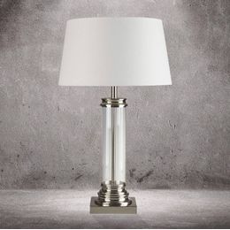 Searchlight Tischleuchte Pedestal, silber mit Schirm in Creme