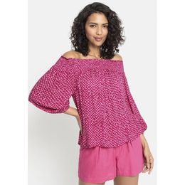 Lascana Carmenbluse mehrfarbig Gr. 32/34 für Damen. Mit Carmenausschnitt. Figurumspielend. Nachhaltig.