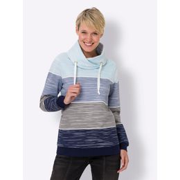 WITT Damen Sweatshirt mit &uuml;berlappendem Rollkragen, marine-hellblau-bedruckt, Gr&ouml;&szlig;e 40