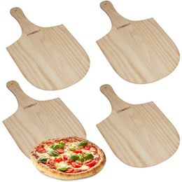 Relaxdays 4 x Pizzaschieber aus Holz, mit handlichem Griff, für Brot & Flammkuchen, Pizzaschaufel, BxT: 30,5 x 54 cm, natur