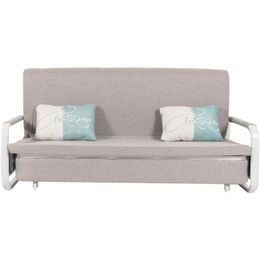 Schlafsofa HHG 530, Schlafcouch Couch Sofa, Schlaffunktion Bettkasten Liegefläche, 190x185cm Stoff/Textil hellgrau