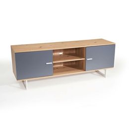 Wohnling Lowboard 150 cm TV Schrank Fernsehkommode Fernsehschrank Eiche Grau