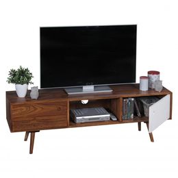 Wohnling TV Lowboard REPA Massiv-Holz Sheesham Braun/Weiß