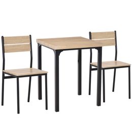 HOMCOM 3-teilige Essgruppe Küchentisch mit Metallgestell Esszimmergruppe Sitzgruppe Esstisch Set Holztisch