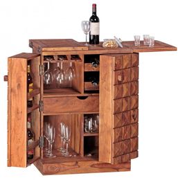 Wohnling Hausbar Massivholz Sheesham Weinbar ausklappbar Vitrine Landhausstil Barschrank Aufbewahrung Flasche