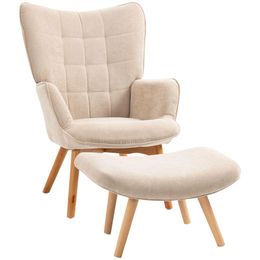 HOMCOM Ohrensessel mit Hocker, Relaxsessel, Polstersessel in Cord-Optik, Beige