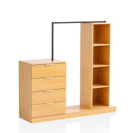 Wohnling Garderobe Eiche 145 cm Kleiderschrank Schubläden Kleiderstange Regal