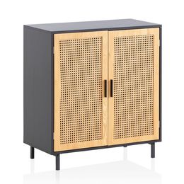 Wohnling Sideboard 80 cm Anrichte Kommodenschrank Schwarz mit Wiener Geflecht