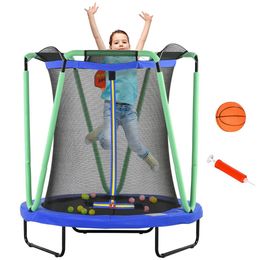 Trampolin für Kinder, Ø140 cm Kindertrampolin mit Sicherheitsnetz Blau