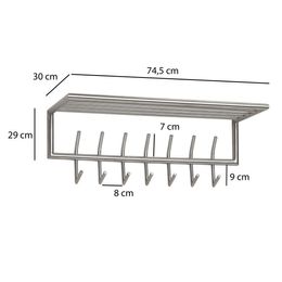 Wohnling Wandgarderobe Metall Silber 74,5x29x30 cm