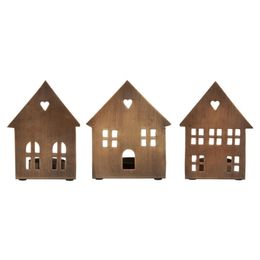 IB Laursen Kerzenhalter für Teelicht Hausfassade 3er Set, 9 x 5.5 x 10.6 cm, gold