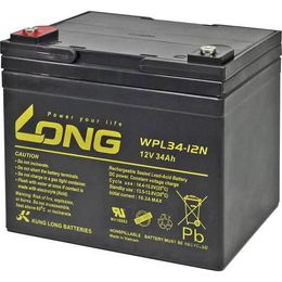 LONG WPL34-12 WPL34-12 Bleiakku 12 V 34 Ah Blei-Vlies (AGM) (B x H x T) 197 x 170 x 131 mm M5-Schraubanschluss Geringe Selbstentladung, Wartungsfrei