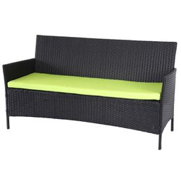 MCW 3-Sitzer Poly-Rattan Gartenbank Hamar, Sitzbank ~ anthrazit, Kissen grün