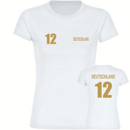 multifanshop Damen T-Shirt - Deutschland - Trikot Nummer 12 Gold - Druck gold metallic - Frauen