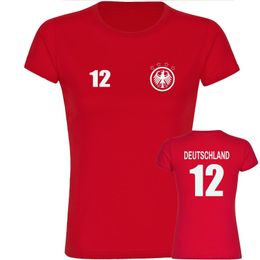 multifanshop Damen T-Shirt - Deutschland - Adler Retro Trikot 12 - Druck weiß - Frauen