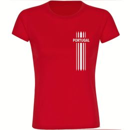 multifanshop Damen T-Shirt - Portugal - Streifen - Druck weiß - Frauen