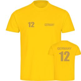 multifanshop® Herren T-Shirt - Germany - Trikot 12 Gold - Druck gold metallic