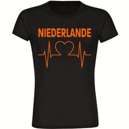 multifanshop Damen T-Shirt - Niederlande - Herzschlag - Druck orange - Frauen