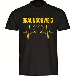 multifanshop Kinder T-Shirt - Braunschweig - Herzschlag - Druck gelb - Kind