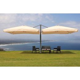 MCW Gastronomie-Alu-Luxus-Doppel-Ampelschirm T44, Pergola-Markise-Effekt, 6,2x3m Polyester 50kg ~ creme-beige