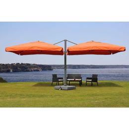 MCW Gastronomie-Alu-Luxus-Doppel-Ampelschirm T44, Pergola-Markise-Effekt, 6,2x3m Polyester 50kg ~ terracotta + Ständer