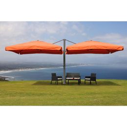 MCW Gastronomie-Alu-Luxus-Doppel-Ampelschirm T44, Pergola-Markise-Effekt, 6,2x3m Polyester 50kg ~ terracotta