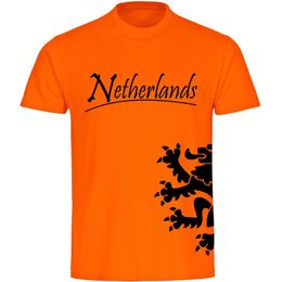 multifanshop® Herren T-Shirt - Netherlands - Löwe seitlich - Druck schwarz