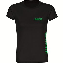 multifanshop Damen T-Shirt - Hannover - Brust & Seite - Druck grün - Frauen