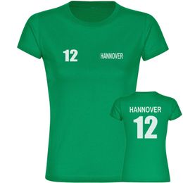 multifanshop Damen T-Shirt - Hannover - Trikot Nummer 12 - Druck weiß - Frauen