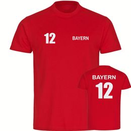 multifanshop® Herren T-Shirt - Bayern - Trikot Nummer 12 - Druck weiß