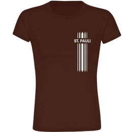 multifanshop Damen T-Shirt - St. Pauli - Streifen - Druck weiß - Frauen