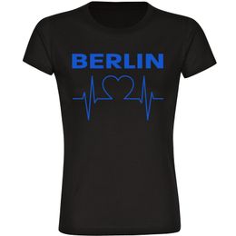 multifanshop Damen T-Shirt - Berlin blau - Herzschlag - Druck blau - Frauen