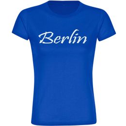 multifanshop Damen T-Shirt - Berlin blau - Schriftzug - Druck weiß - Frauen