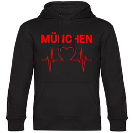 multifanshop® Kapuzen Sweatshirt - München rot - Herzschlag - Druck rot