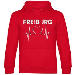 multifanshop® Kapuzen Sweatshirt - Freiburg - Herzschlag - Druck weiß