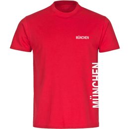 multifanshop Herren T-Shirt - München rot - Brust & Seite - Druck weiß - Männer