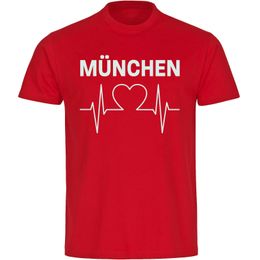 multifanshop® Herren T-Shirt - München rot - Herzschlag - Druck weiß