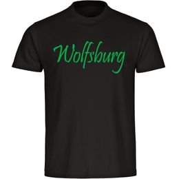 multifanshop Kinder T-Shirt - Wolfsburg - Schriftzug - Druck grün - Kind