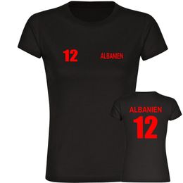 multifanshop Damen T-Shirt - Albanien - Trikot Nummer 12 - Druck rot - Frauen