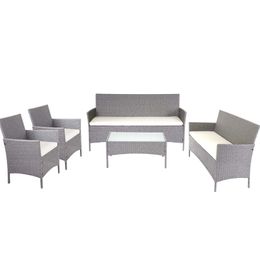 MCW 3-2-1-1 Poly-Rattan Garten-Garnitur Hamar, Lounge-Set Sitzgruppe Sofa ~ grau, Kissen creme