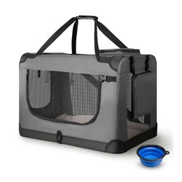 Juskys Hundetransportbox Lassie M (grau) faltbar mit Decke - 42x60x44 cm Hundetasche Hundebox