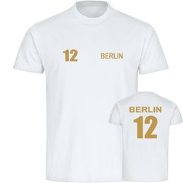 multifanshop® Herren T-Shirt - Berlin blau - Trikot Nummer 12 gold - Druck gold metallic