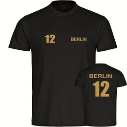 multifanshop Kinder T-Shirt - Berlin blau - Trikot Nummer 12 gold - Druck gold metallic - Kind