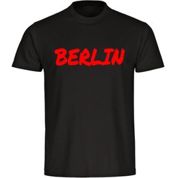 multifanshop® Herren T-Shirt - Berlin rot - Textmarker - Druck gold metallic