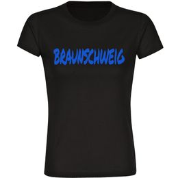 multifanshop® Damen T-Shirt - Braunschweig - Textmarker - Druck blau