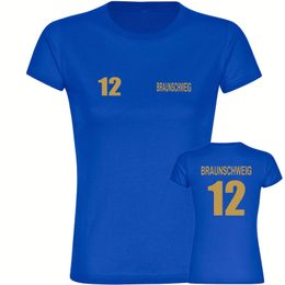 multifanshop® Damen T-Shirt - Braunschweig - Trikot Nummer 12 gold - Druck gold metallic