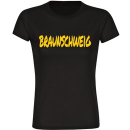 multifanshop® Damen T-Shirt - Braunschweig - Textmarker - Druck gelb