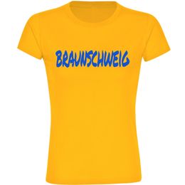 multifanshop® Damen T-Shirt - Braunschweig - Textmarker - Druck blau